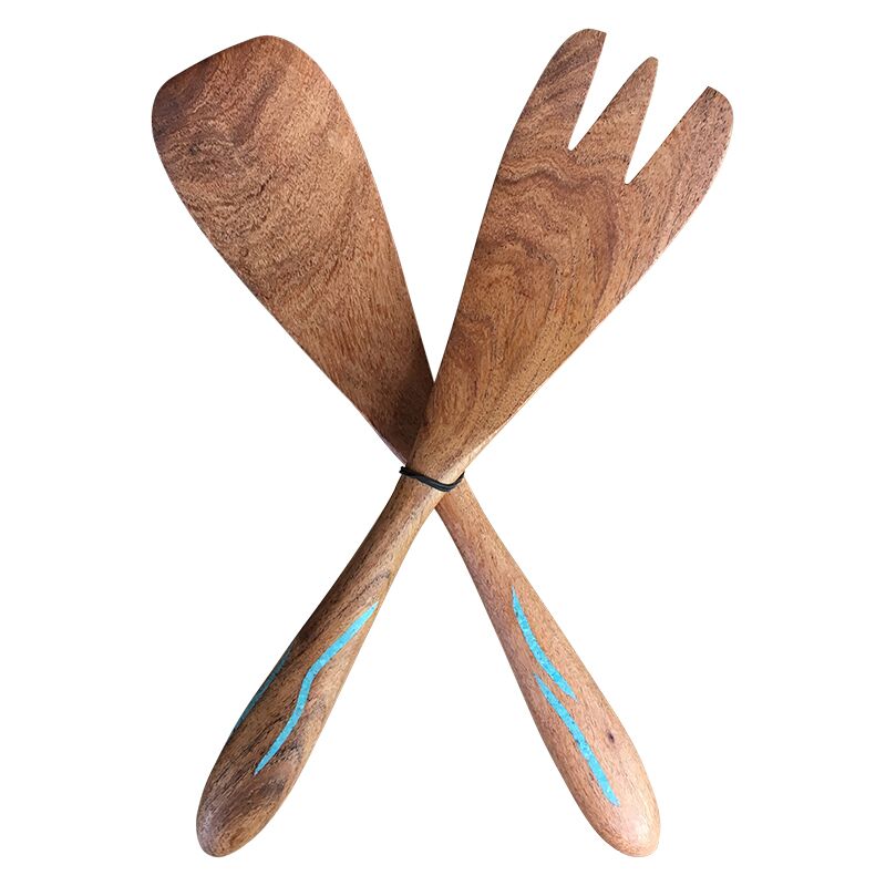 Mesquite and Turquoise Inlay Salad Tossers